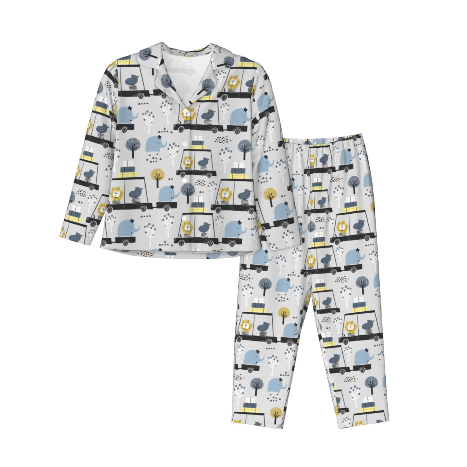 Adobk Lion Hippo Elephant On The Car Print Pajamas Set Long Sleeve ...