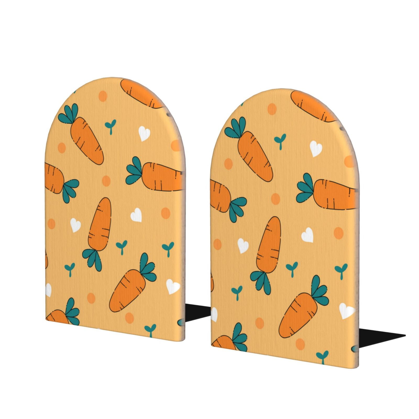 Adobk Love Carrot Print Wooden Bookends with Metal Base,on-Skid Bookend ...