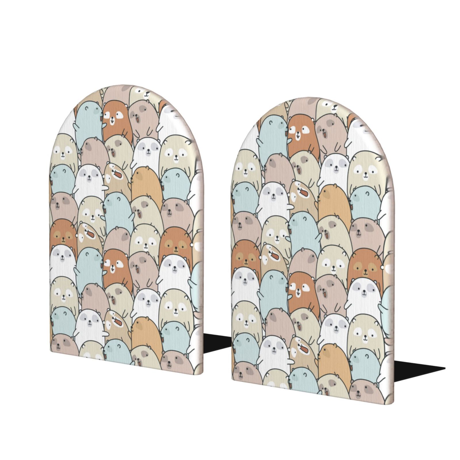 Adobk Lovely Bear Print Wooden Bookends with Metal Base,on-Skid Bookend ...