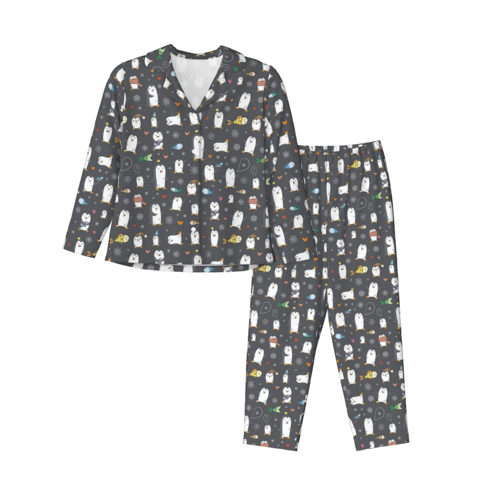 Adobk Lovely Penguin Print Pajamas Set Long Sleeve Sleepwear Womens ...