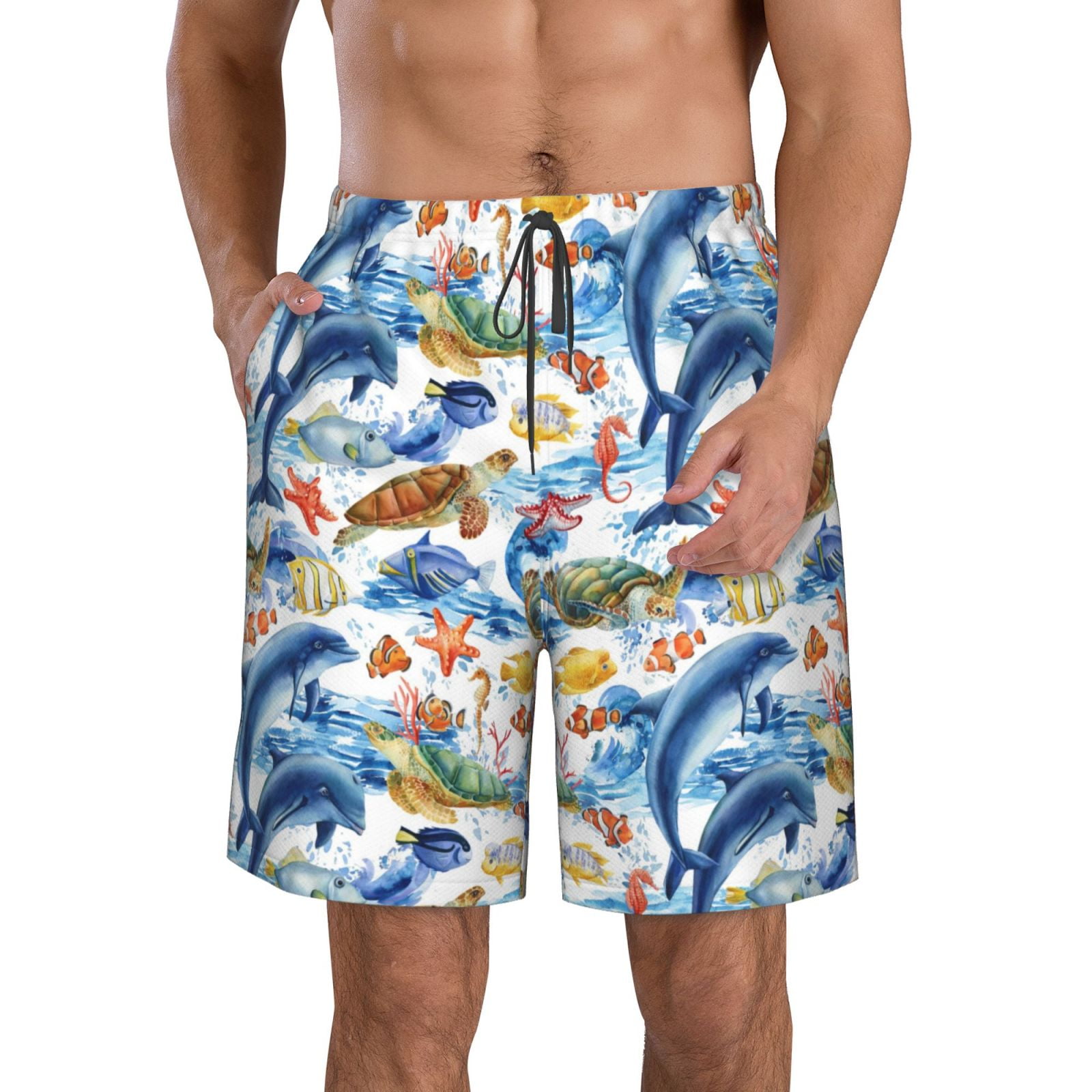 Adobk Marine Animals Print Men's Swim Trunks Hawaiian Bathing Suit ...