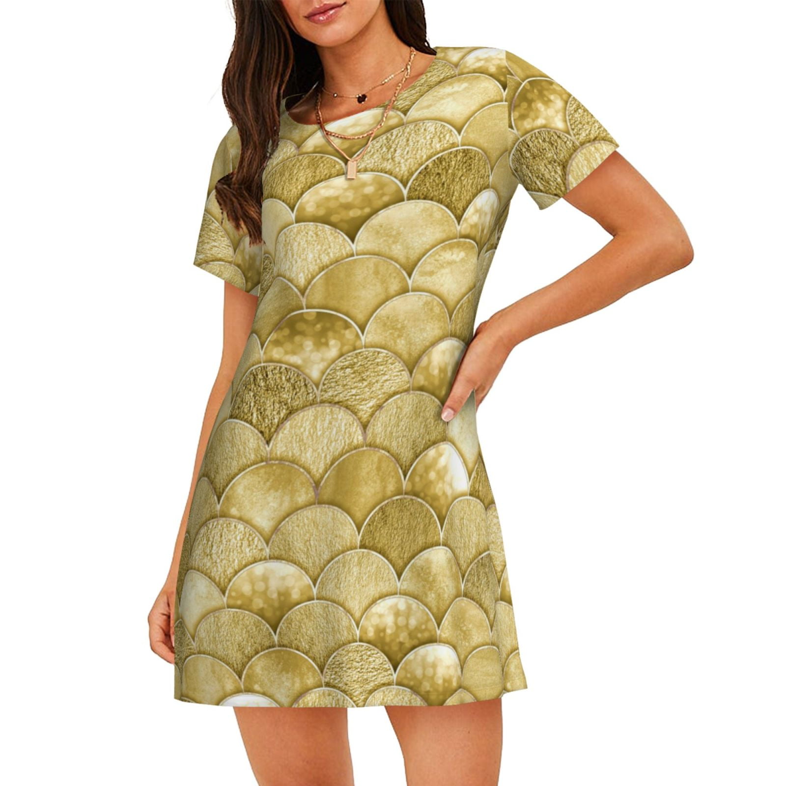 Adobk Mermaid Fish Scale Print Womens Short Sleeve Sleepshirt Scoopneck ...