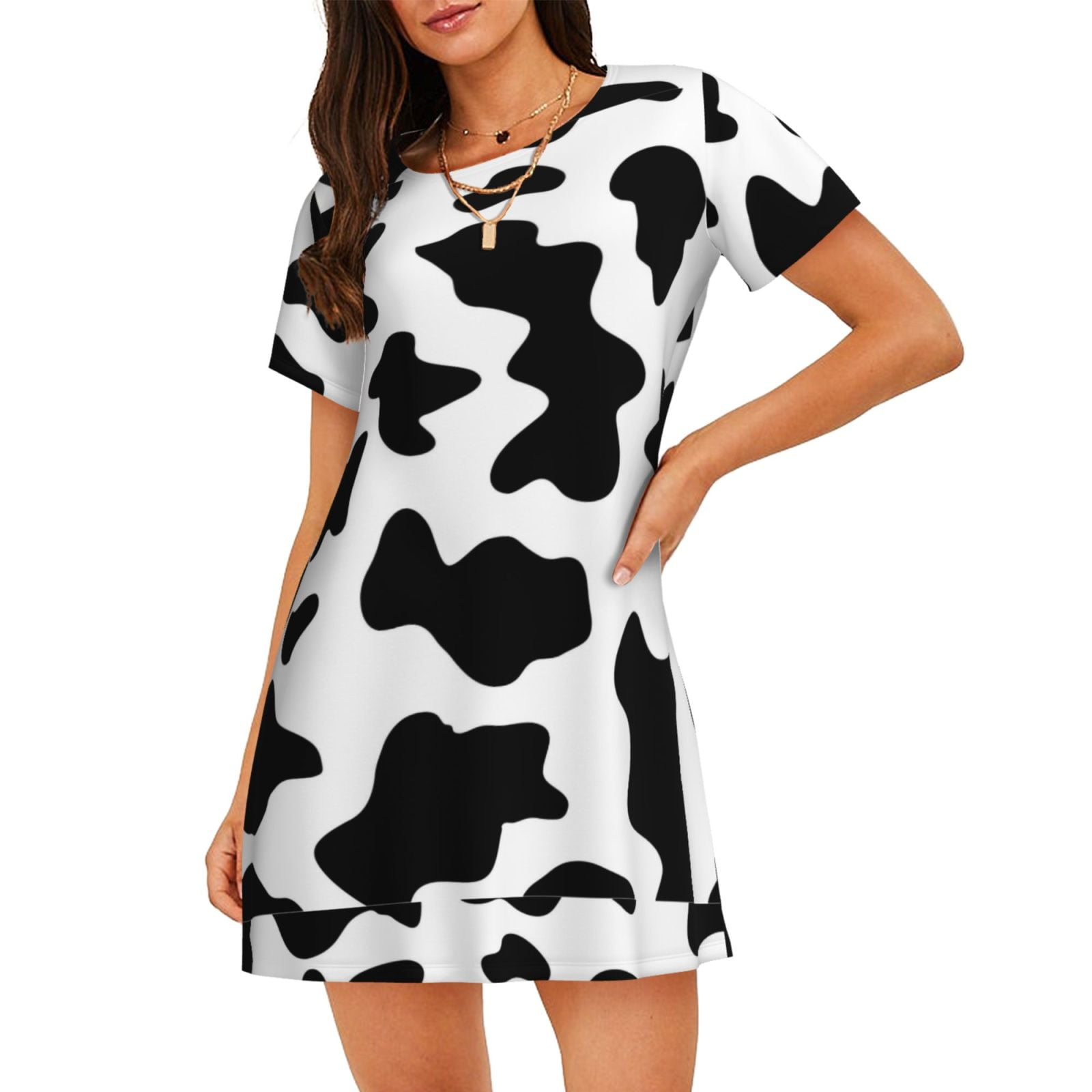 Adobk Milk Cow Print Womens Short Sleeve Sleepshirt Scoopneck Cute ...