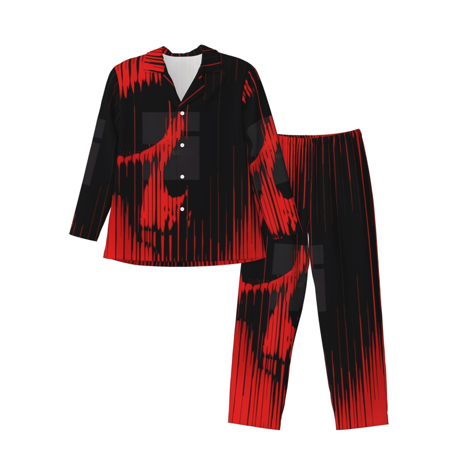 Adobk Minimalist Skull Red Print Mens Pajamas Set Long Sleeve Soft ...