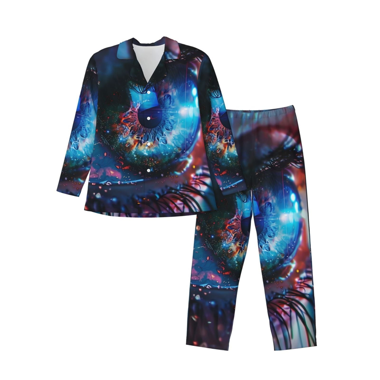 Adobk Modern Colorful Eyes Print Mens Pajamas Set Long Sleeve Soft ...