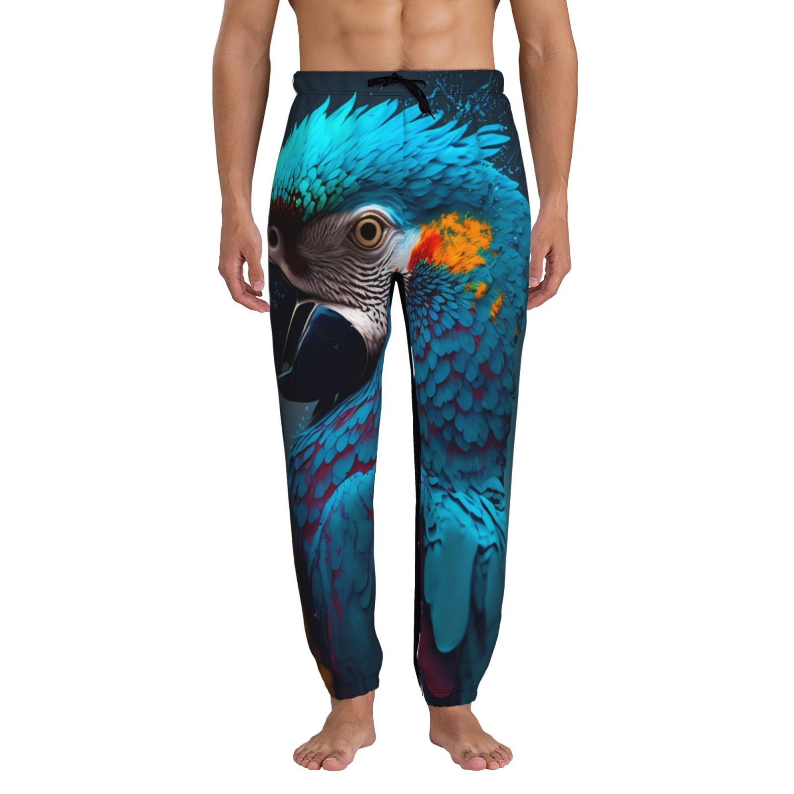 Adobk Modern Style Blue Parrot Print Men's Sweatpants Tapered Joggers ...
