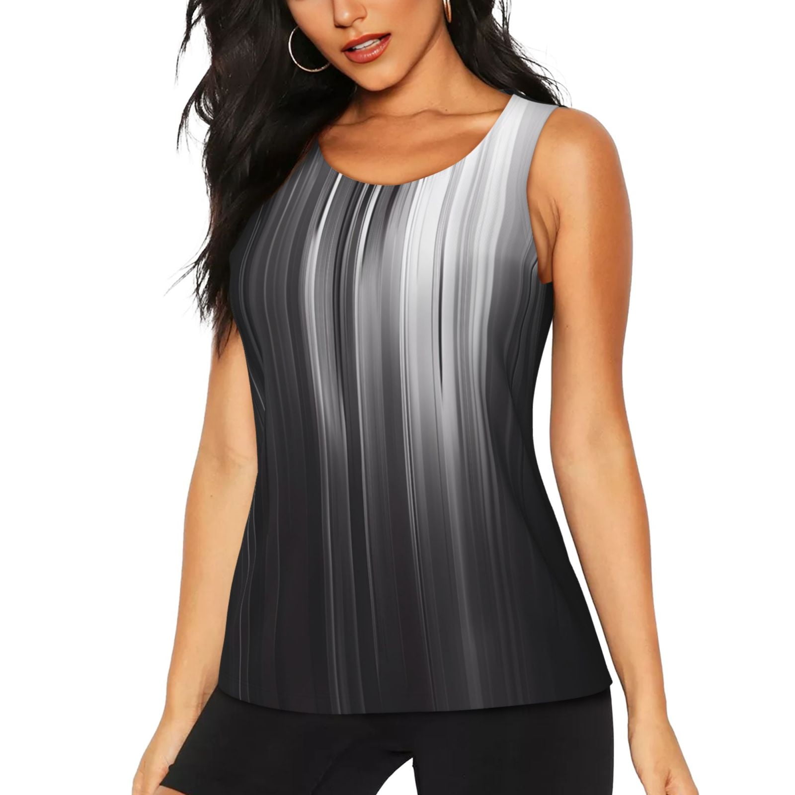 Adobk Monochrome Abstract Lines Print Women's Workout Tank Top ...