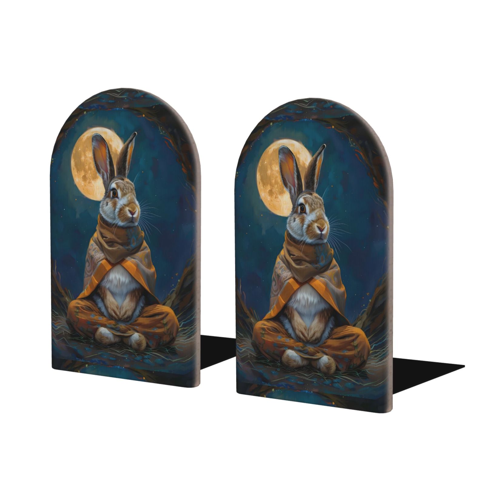 Adobk Moon Night Sky Cute Rabbit Print Wood,Non-Skid Bookend for ...