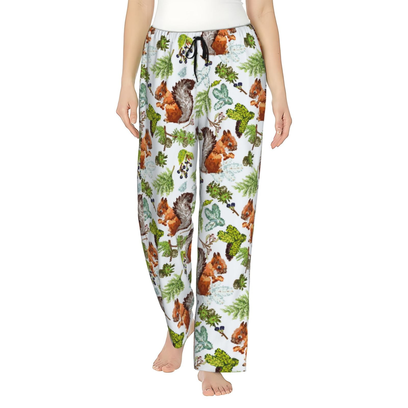 Adobk Mosaic Forest Squirrel Print Women Comfy Casual Pajama Pants with ...