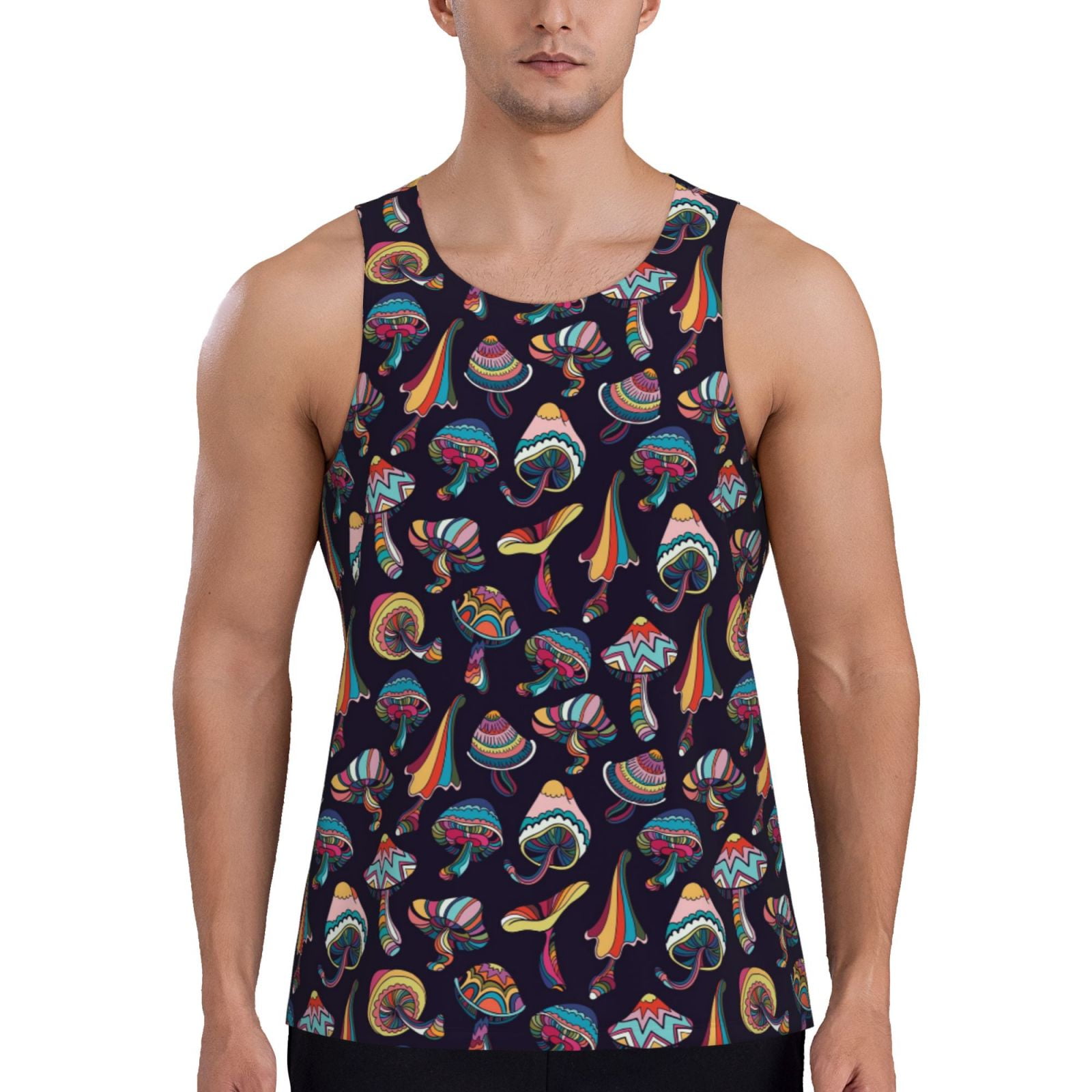 Adobk Mushroom Doodle Print Men's Workout Tank Tops Sleeveless Mesh ...