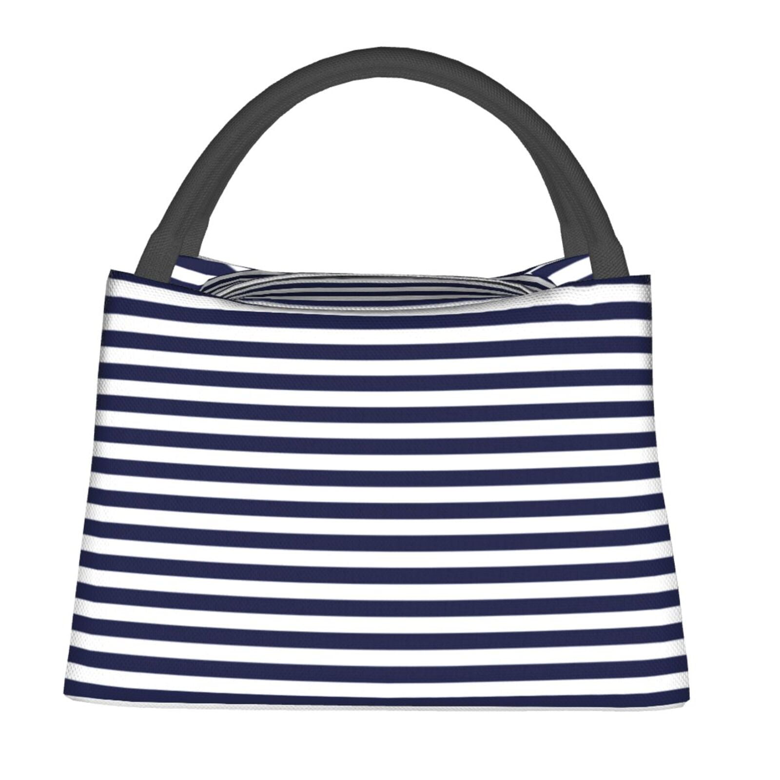 Adobk Navy Blue And White Stripes Print Portable Insulated Lunch ...