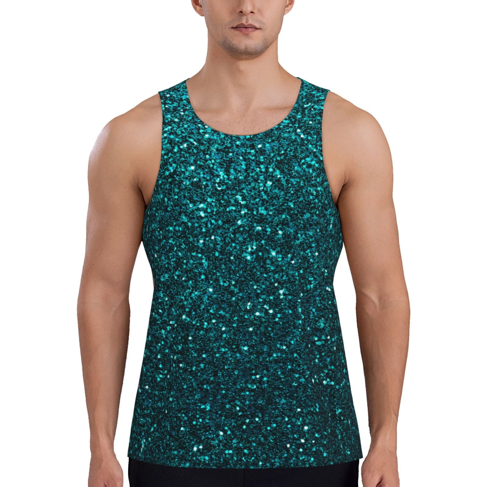 Adobk Navy blue sparkling Print Men's Workout Tank Tops Sleeveless Mesh ...