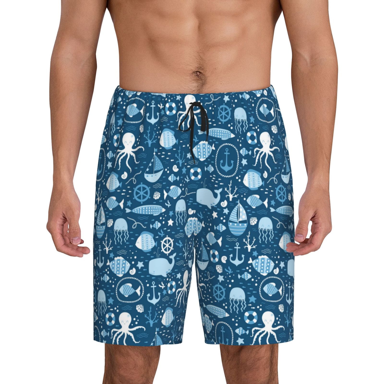 Adobk Octopus And Whale Print Pajama Shorts for Men Pjs Bottoms Sleep ...
