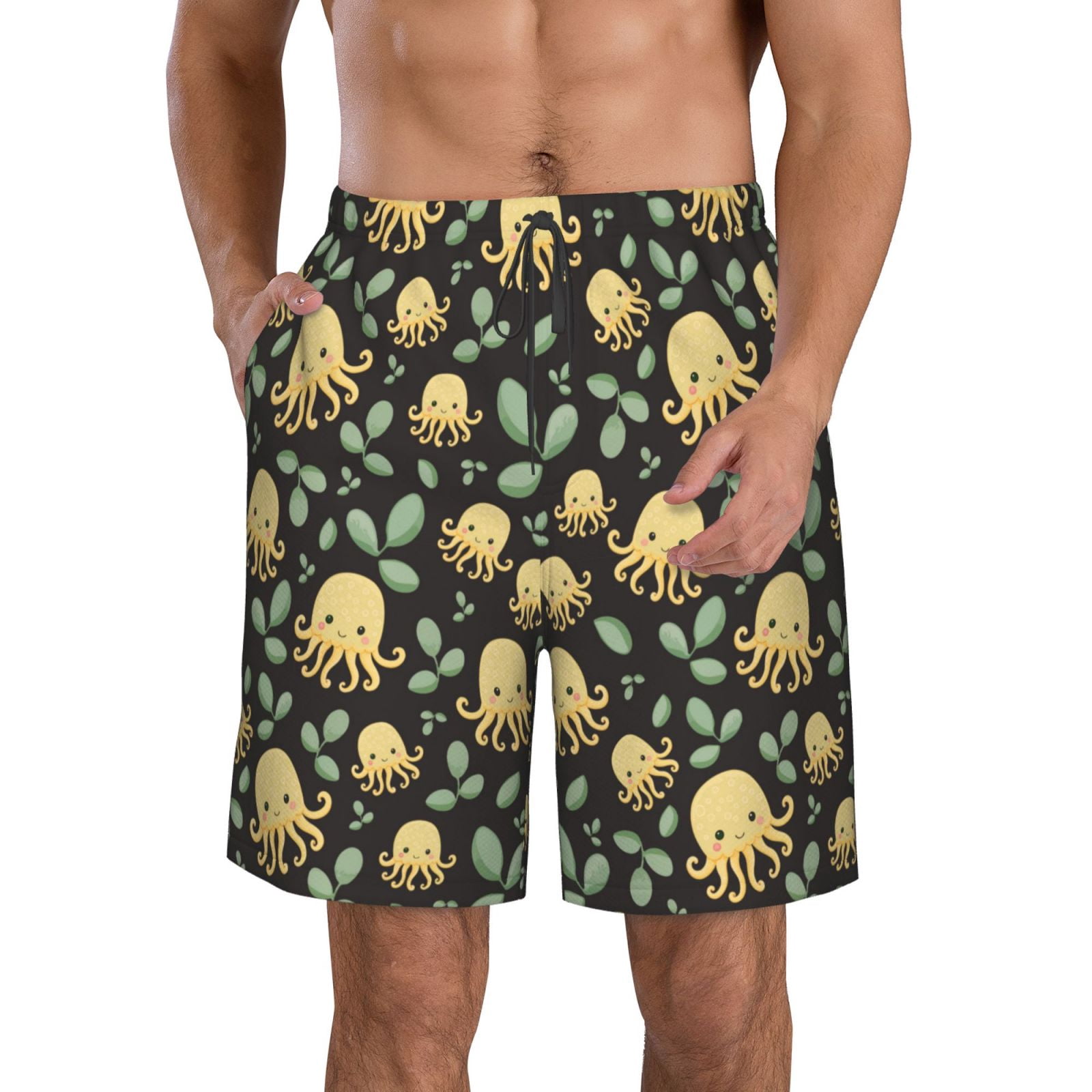 Adobk Octopuses And Leaves Print Men's Swim Trunks Hawaiian Bathing ...