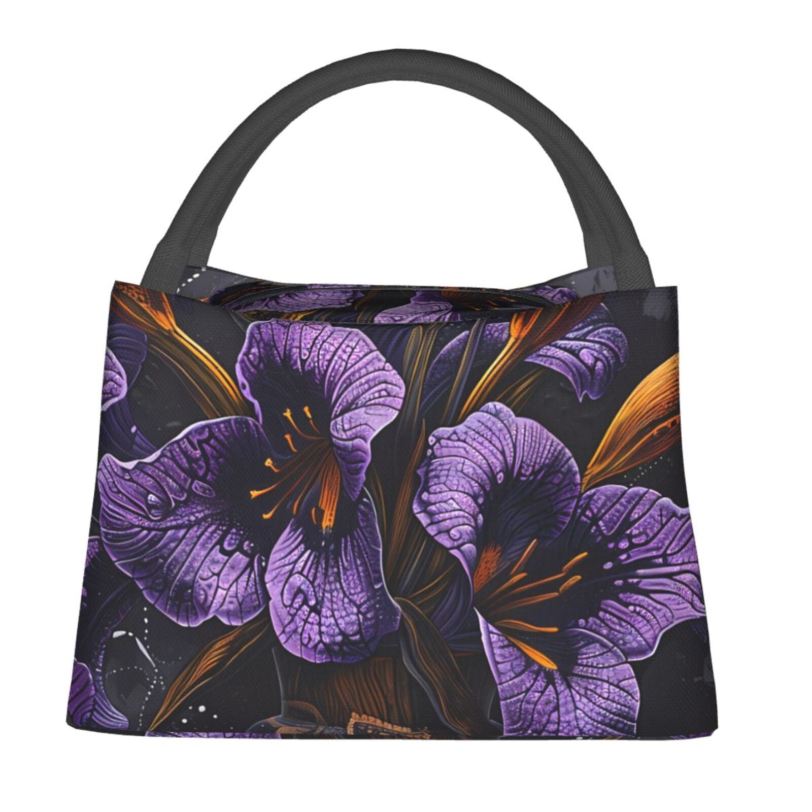 Adobk Ornate Purple Floral Vase Print Portable Insulated Lunch ...