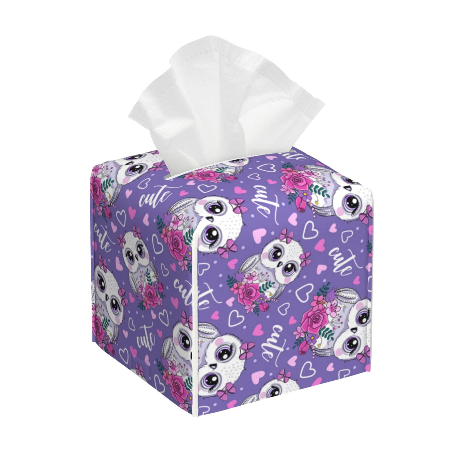 Adobk Owl And Flowers Print Tissue Box Cover, Square PU Leather Tissue ...