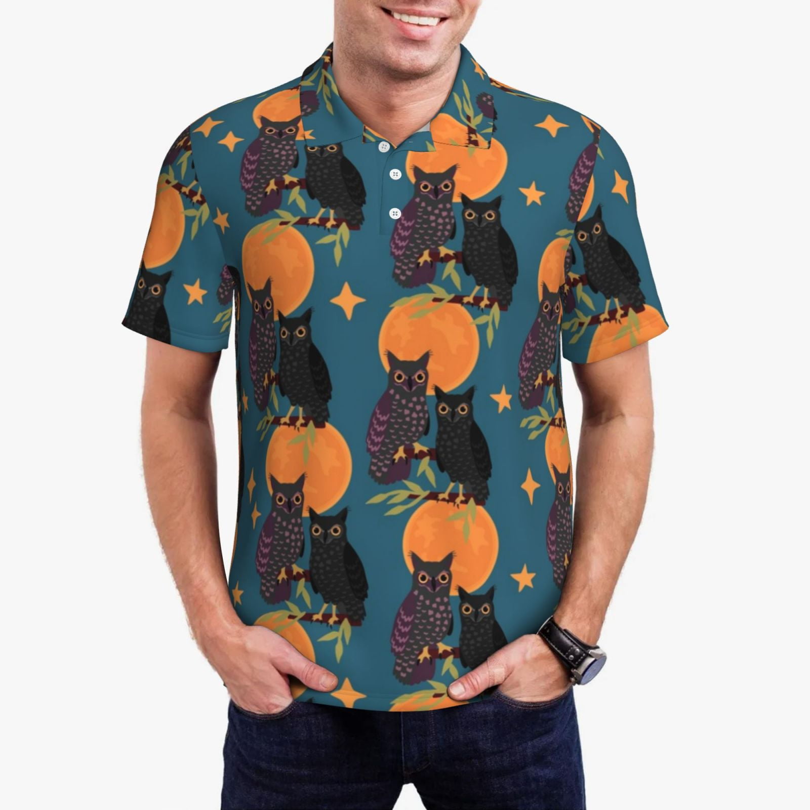 Adobk Owls In Cartoon Style Print Men’s Classic Polo Shirt Short Sleeve ...