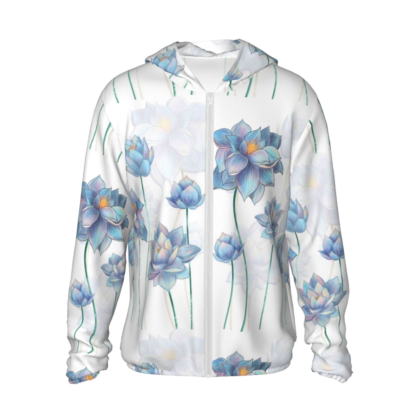 Adobk Pale Blue Lotus Flowers Men Women Full Zip Sun Protection Hoodie ...