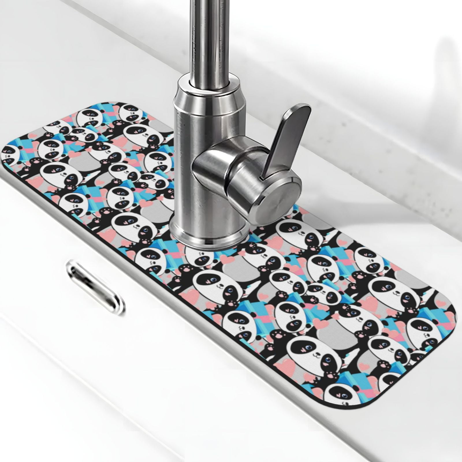 Adobk Panda Cute Hearts Print Faucet Mat for Kitchen Sink,Sink Splash ...