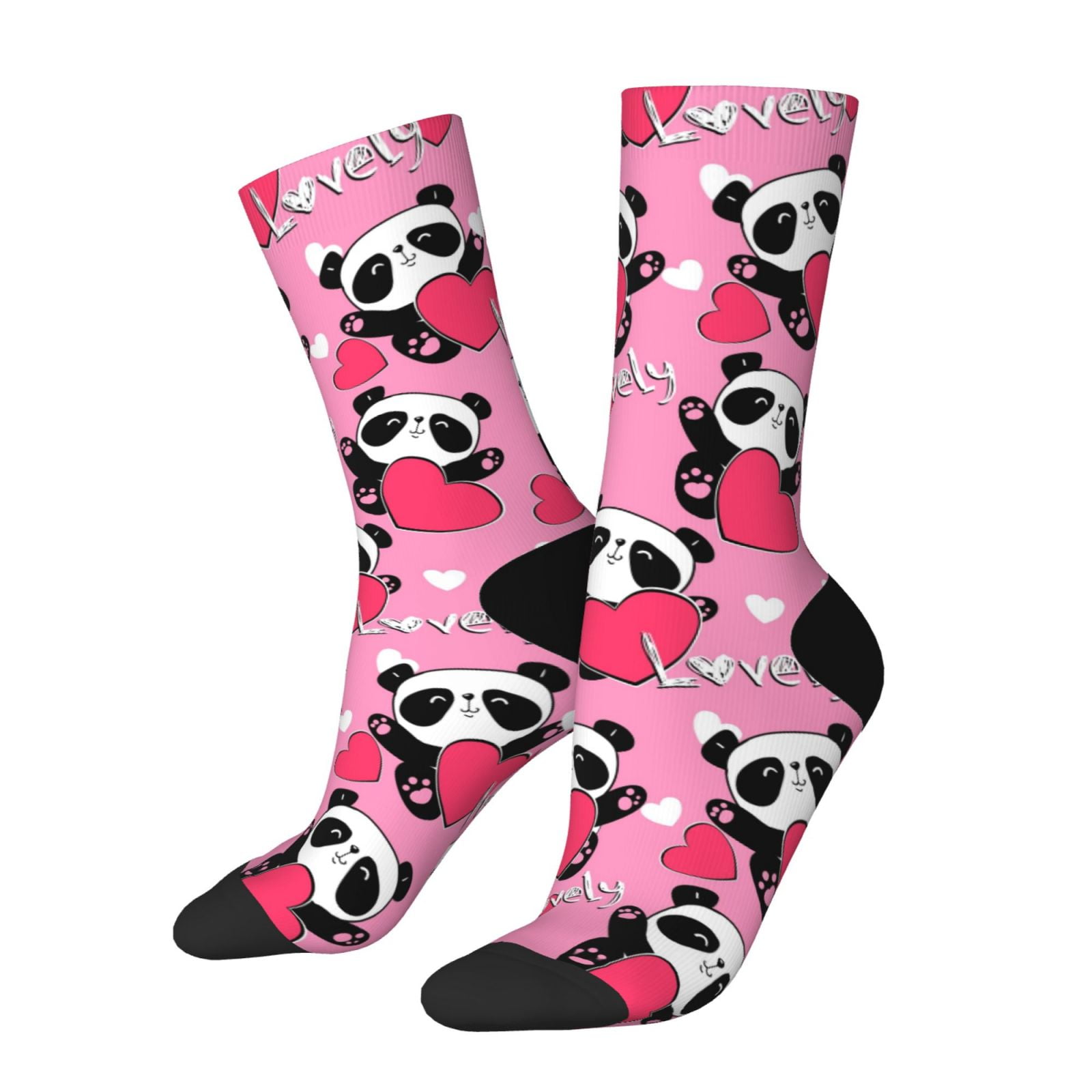 Adobk Panda Heart Valentine Pink Print Adult Socks Crew Socks Athletic ...