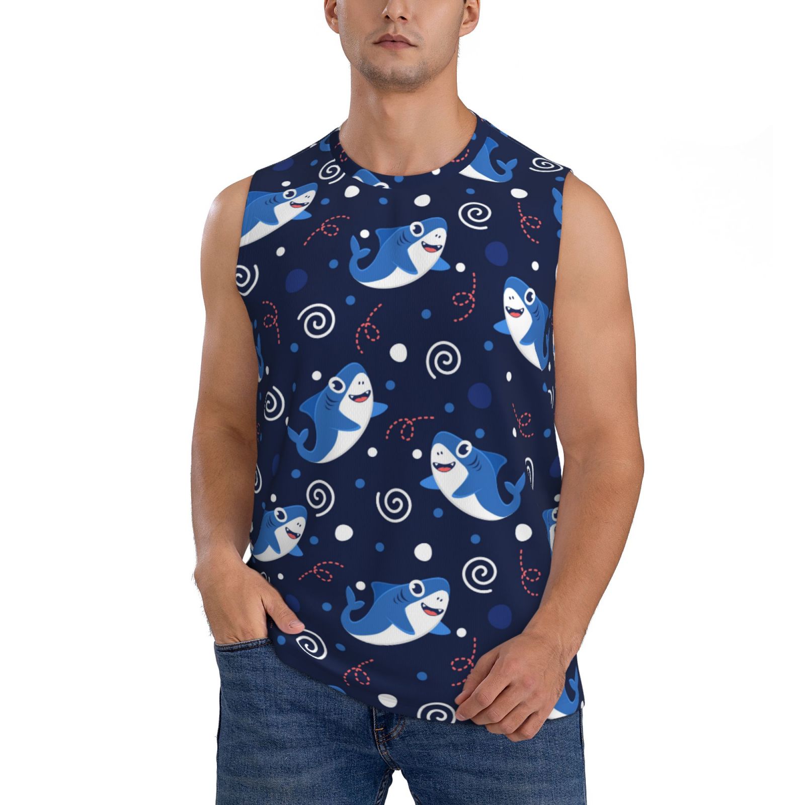 Adobk Party Shark Cute Men's Tank Top Muscle Workout Gym Shirts Casual ...