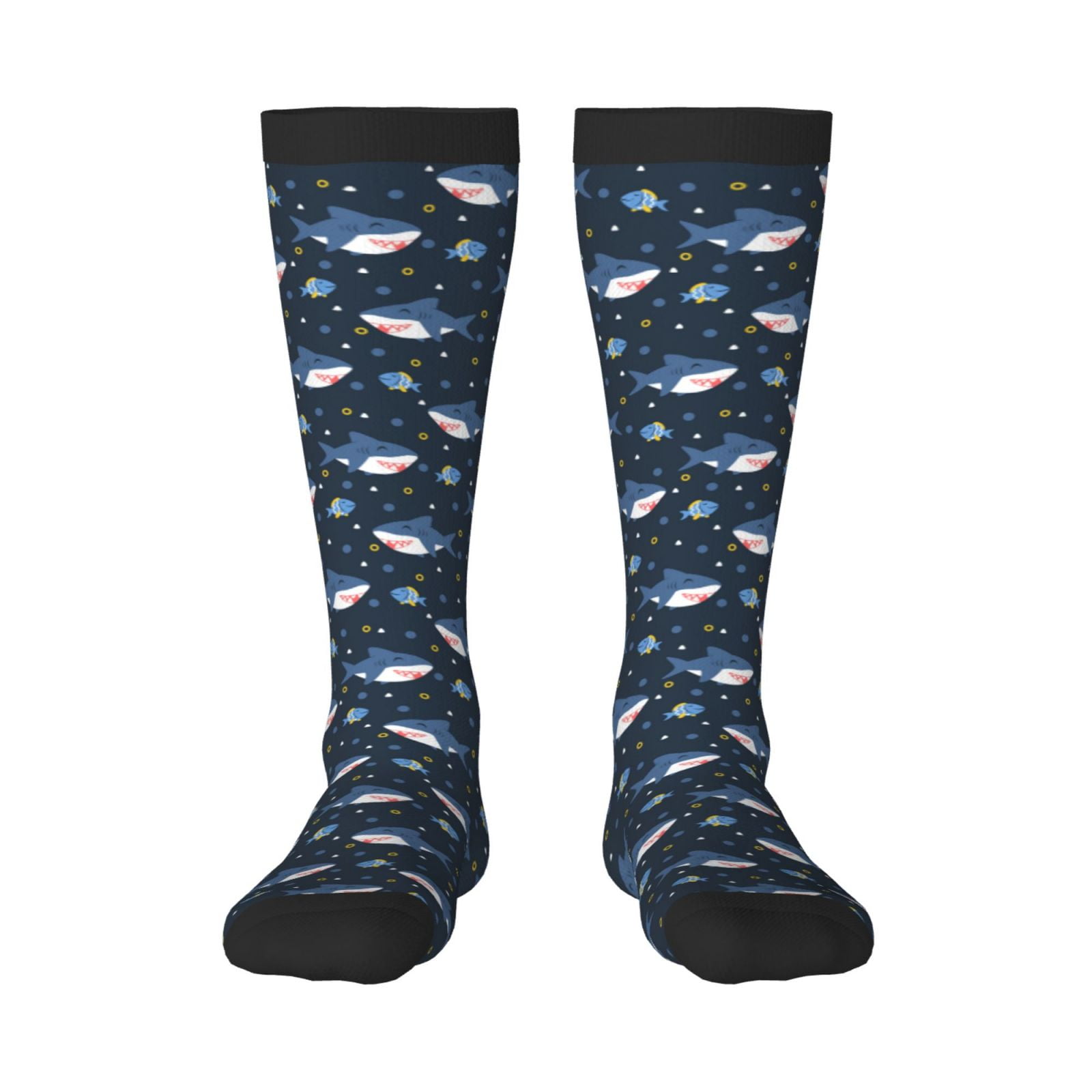 Adobk Party Shark Cute Print Knee High Socks Athletic Tube Socks High