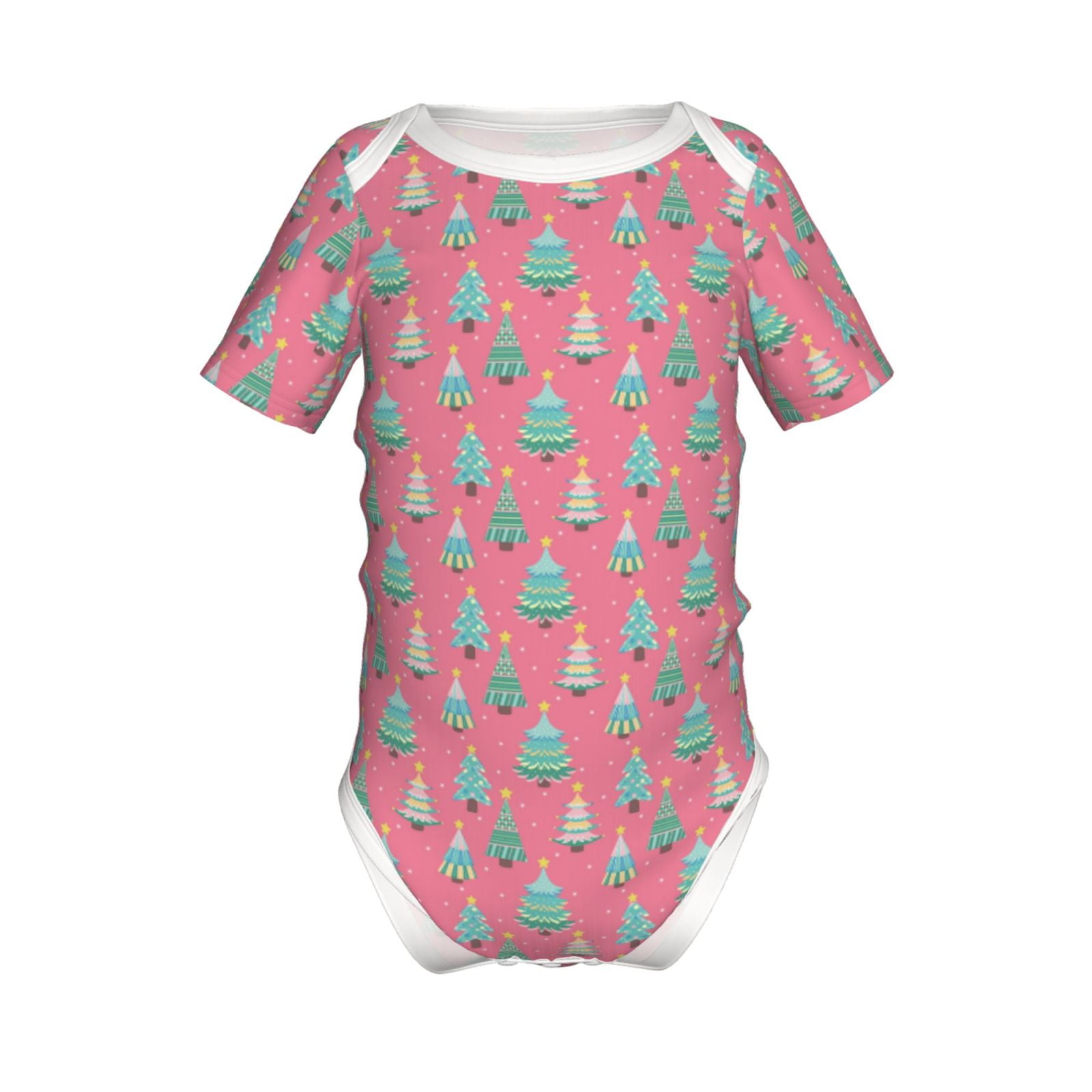 Adobk Pastel Christmas Trees on Pink Print Baby Climbing Clothes ...