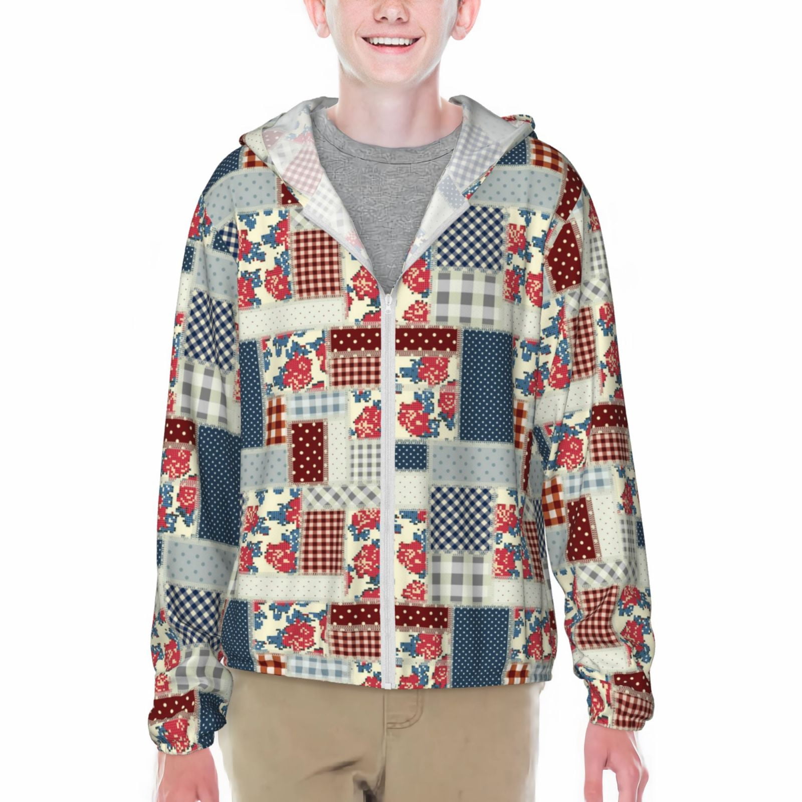 Adobk Patchwork In Country Style Print Rash Guard Long Sleeve UPF 50+ UV Protection Swim Shirt ...