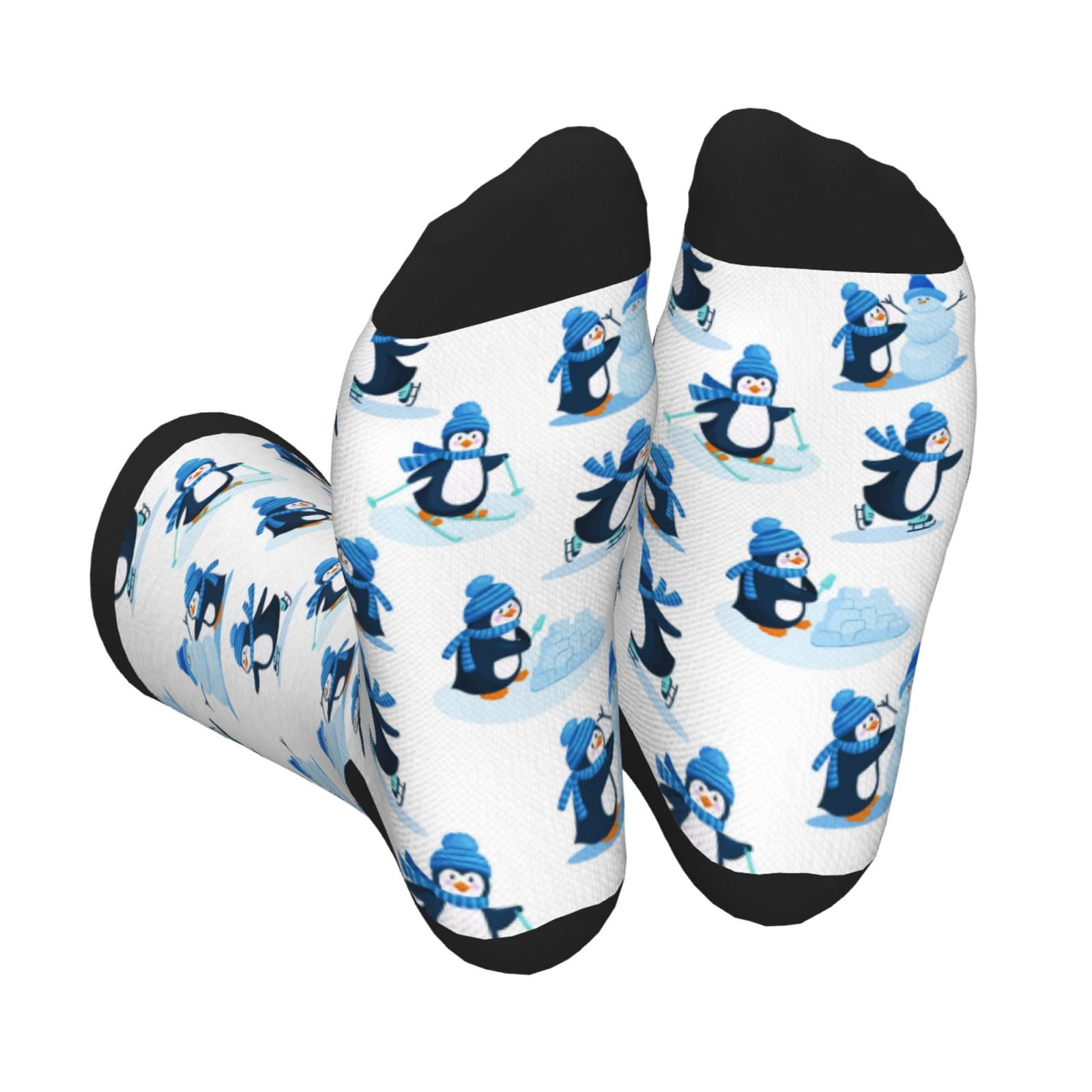 Adobk Penguin Winter Fun Print Crew Socks,Crew Casual Sock,Adult Socks ...