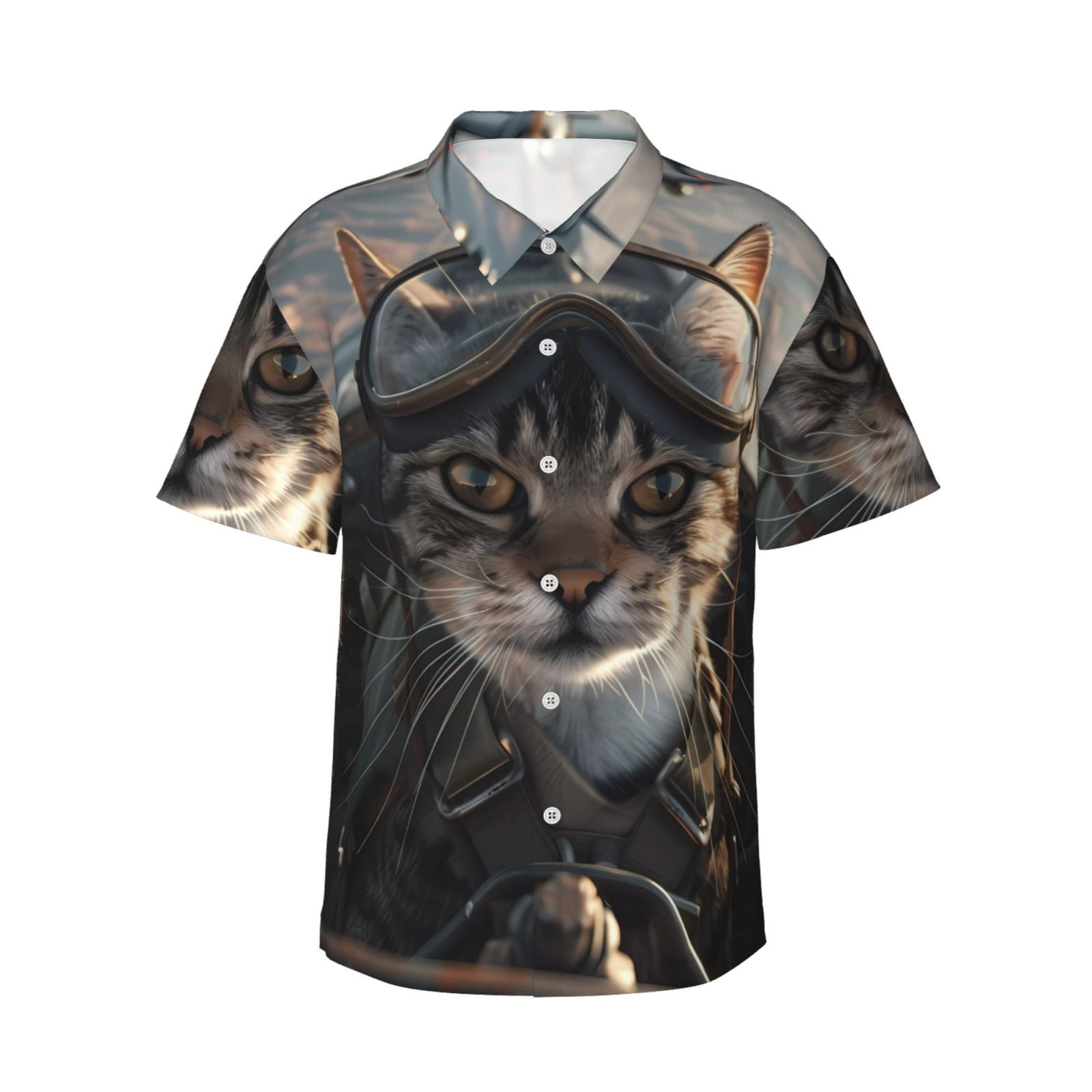 Adobk Pilot Cat In Vintage Plane Hawaiian Shirt Men Casual Button Down ...