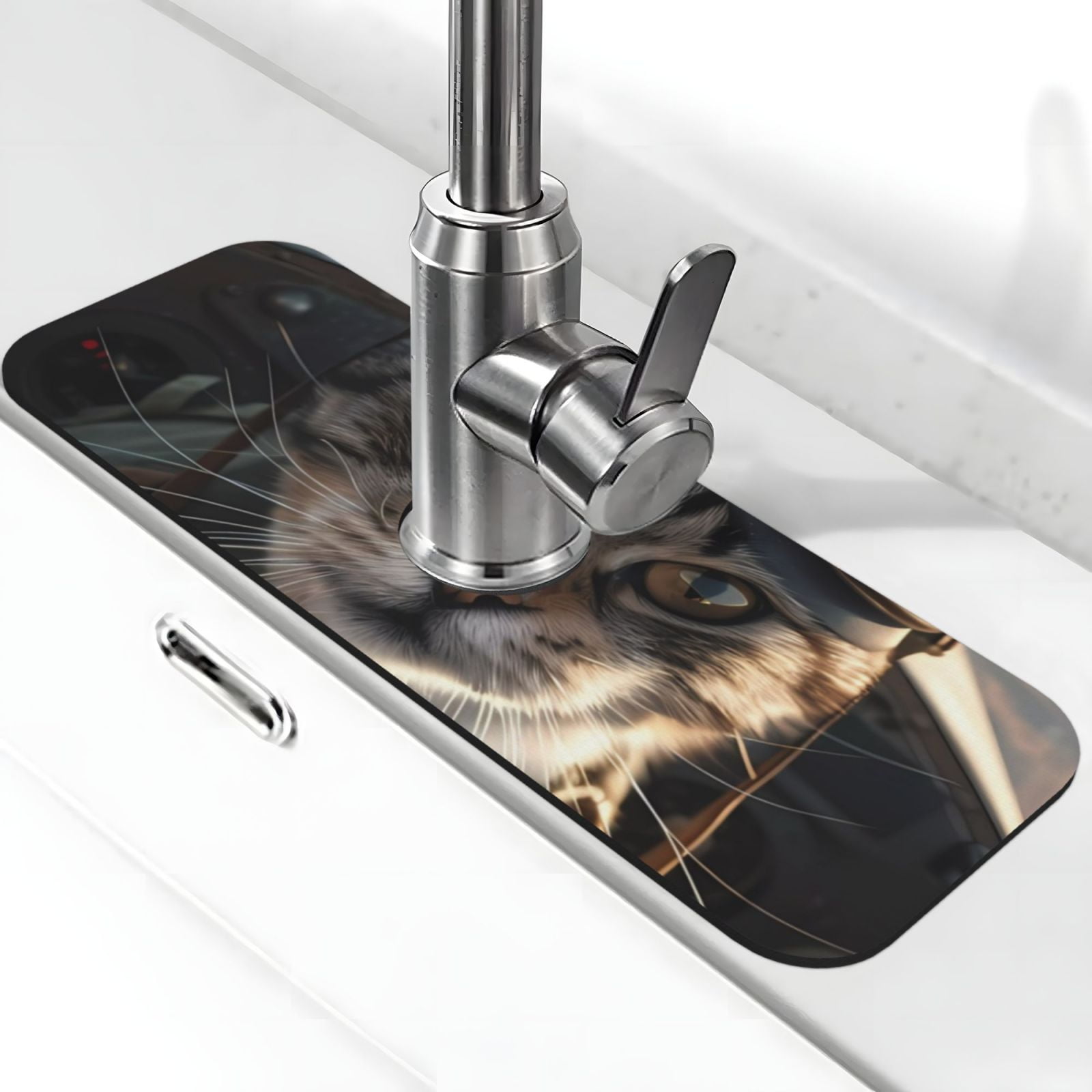 Adobk Pilot Cat In Vintage Plane Print Faucet Mat for Kitchen Sink,Sink ...