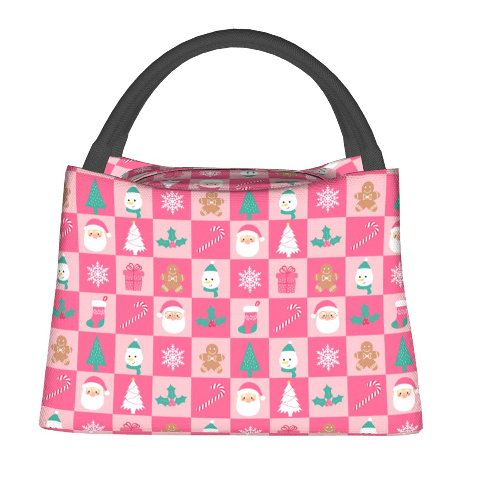 Adobk Pink Christmas Cheer Print Portable Insulated Lunch Container set ...