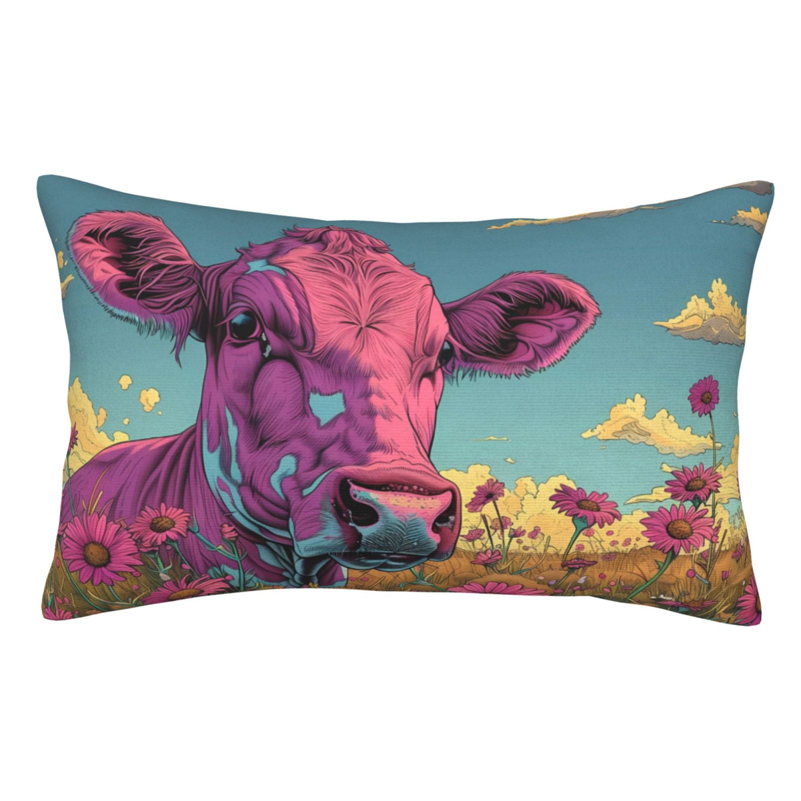 Adobk Pink Cow In Sunflower Field Print Pillow Cases Standard Size ...
