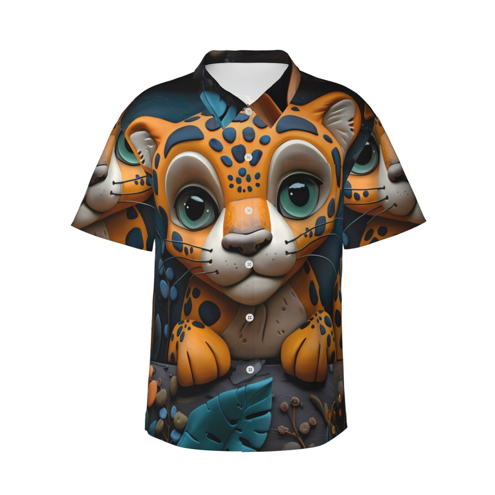 Adobk Playful Leopard Art Hawaiian Shirt Men Casual Button Down ...