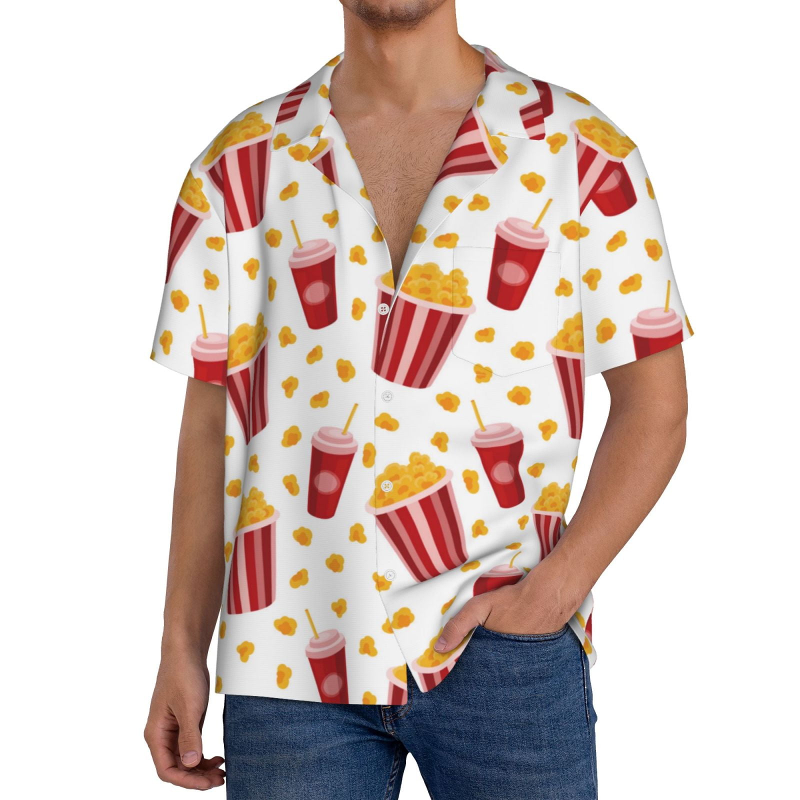 Adobk Popcorn Print Men's Casual Button Down Shirt Summer Hipster ...