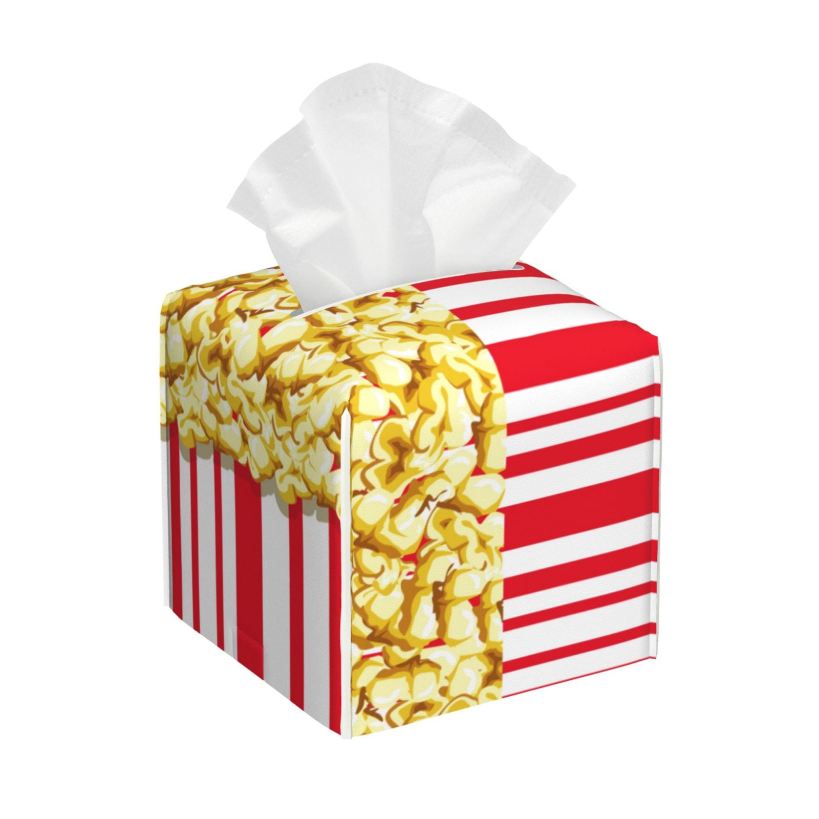 Adobk Popcorn Print Tissue Box Cover, Square PU Leather Tissue Holder ...