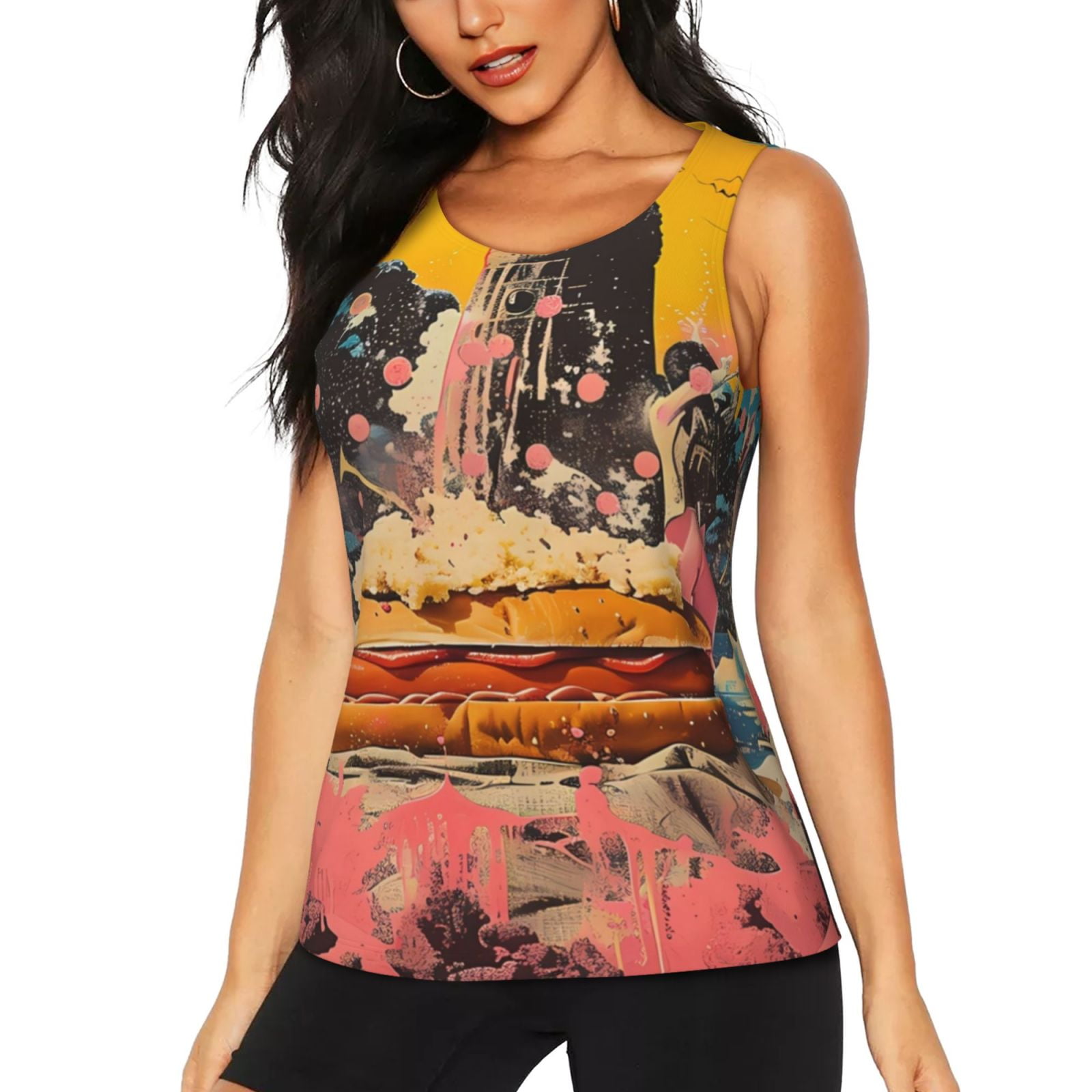 Adobk Psychedelic Band Hotdog Art Print Women's Workout Tank Top ...