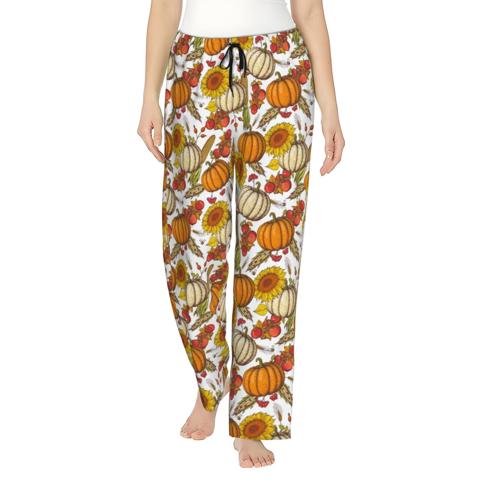 Adobk Pumpkin Corn Daisy Print Women Comfy Casual Pajama Pants with ...