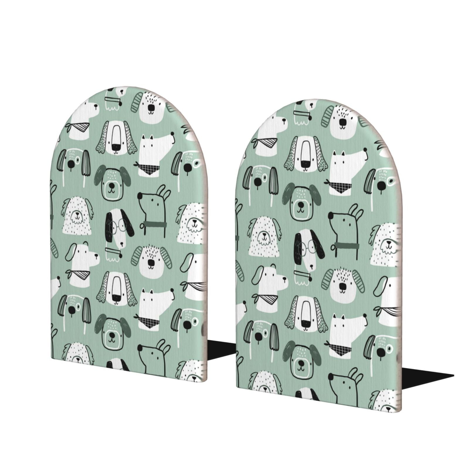 Adobk Puppy Print Wooden Bookends with Metal Base,on-Skid Bookend for ...