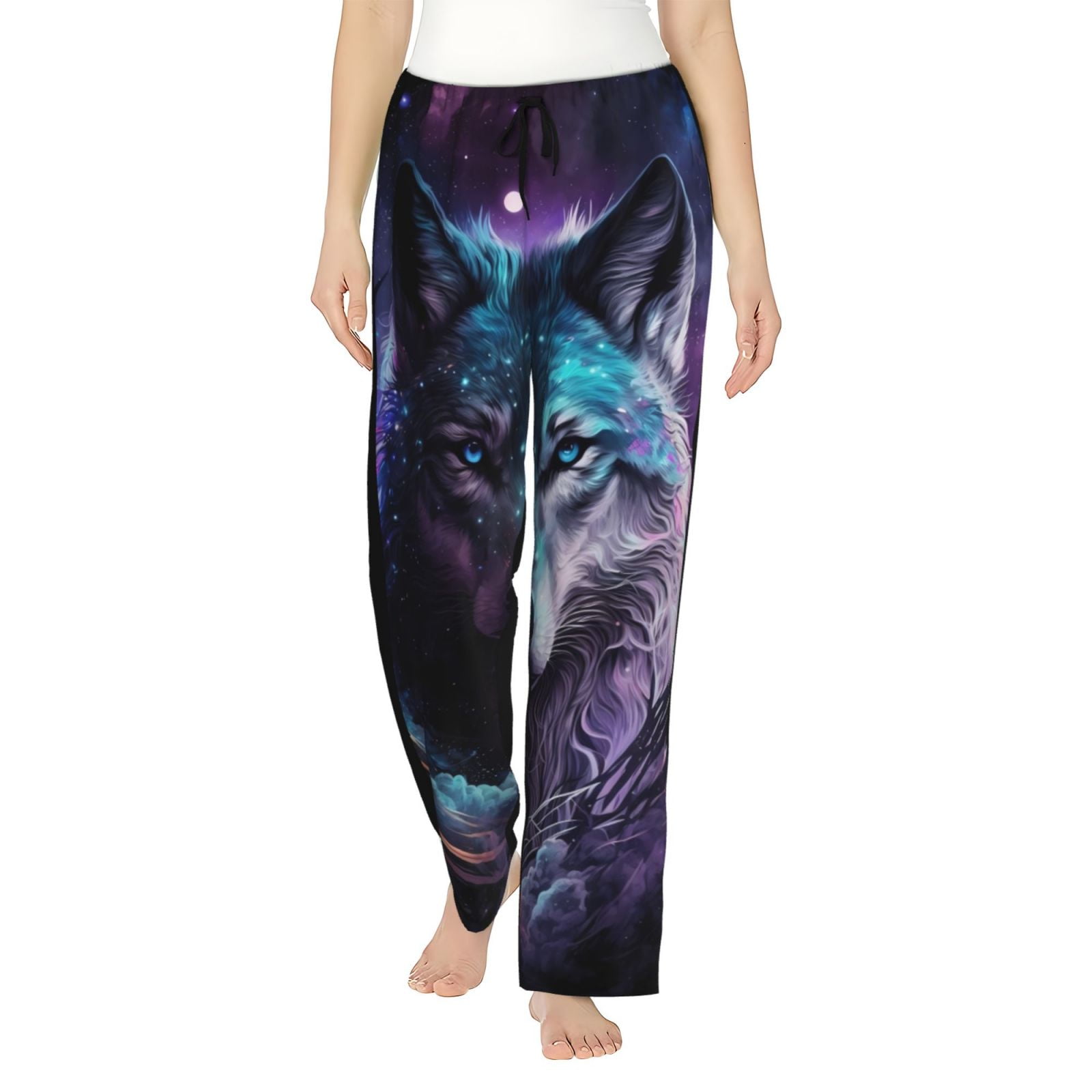 Adobk Purple Sky Wolf Print Women Comfy Casual Pajama Pants with ...