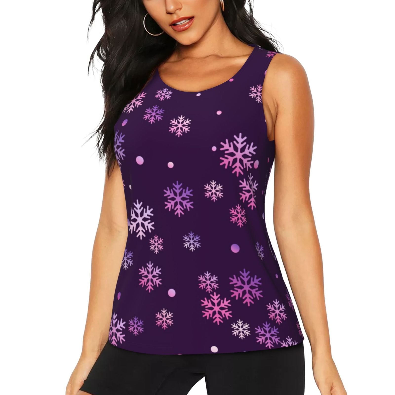 Adobk Purple Snow Flakes Print Women's Workout Tank Top Racerback Yoga ...