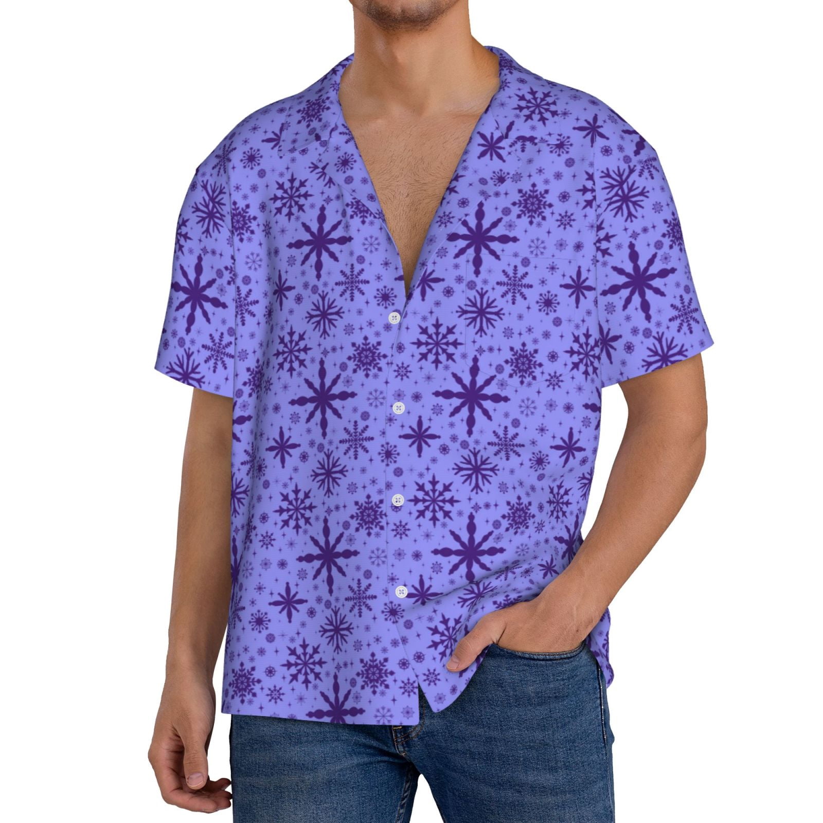 Adobk Purple Snowflake Elegance Print Men's Casual Button Down Shirt ...