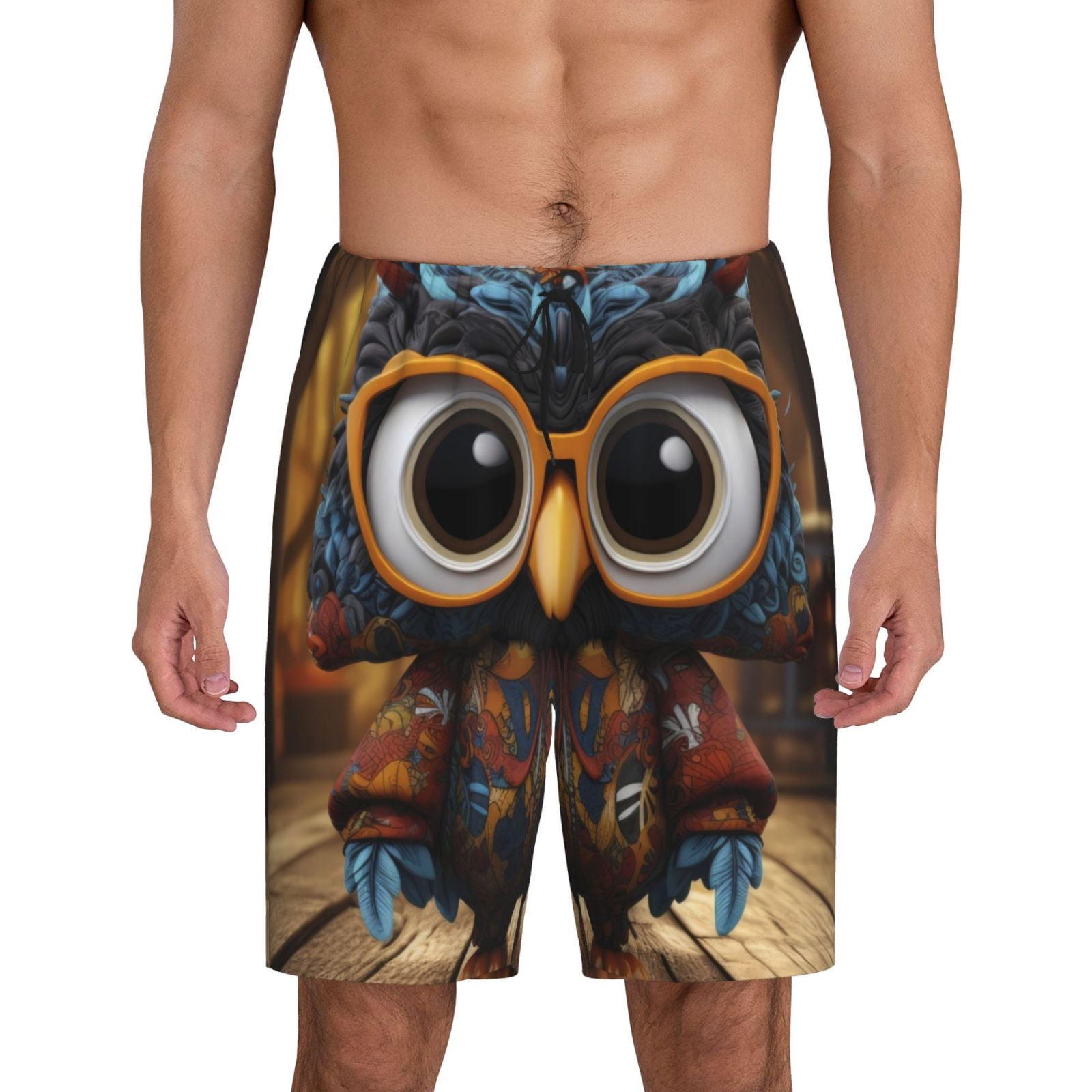Adobk Quirky Owl With Glasses Print Pajama Shorts for Men Pjs Bottoms ...