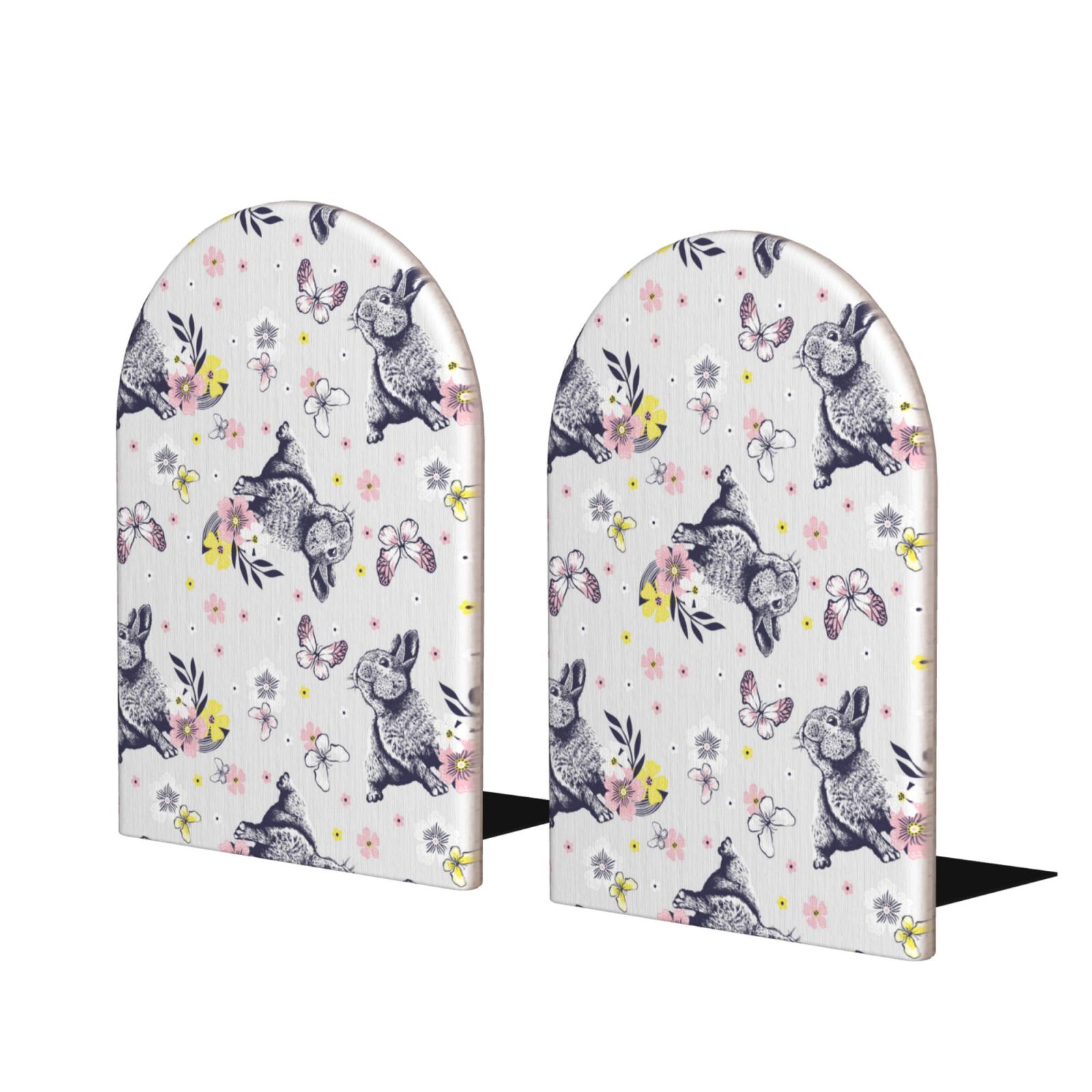 Adobk Rabbit And Butterfly Print Wooden Bookends with Metal Base,on ...