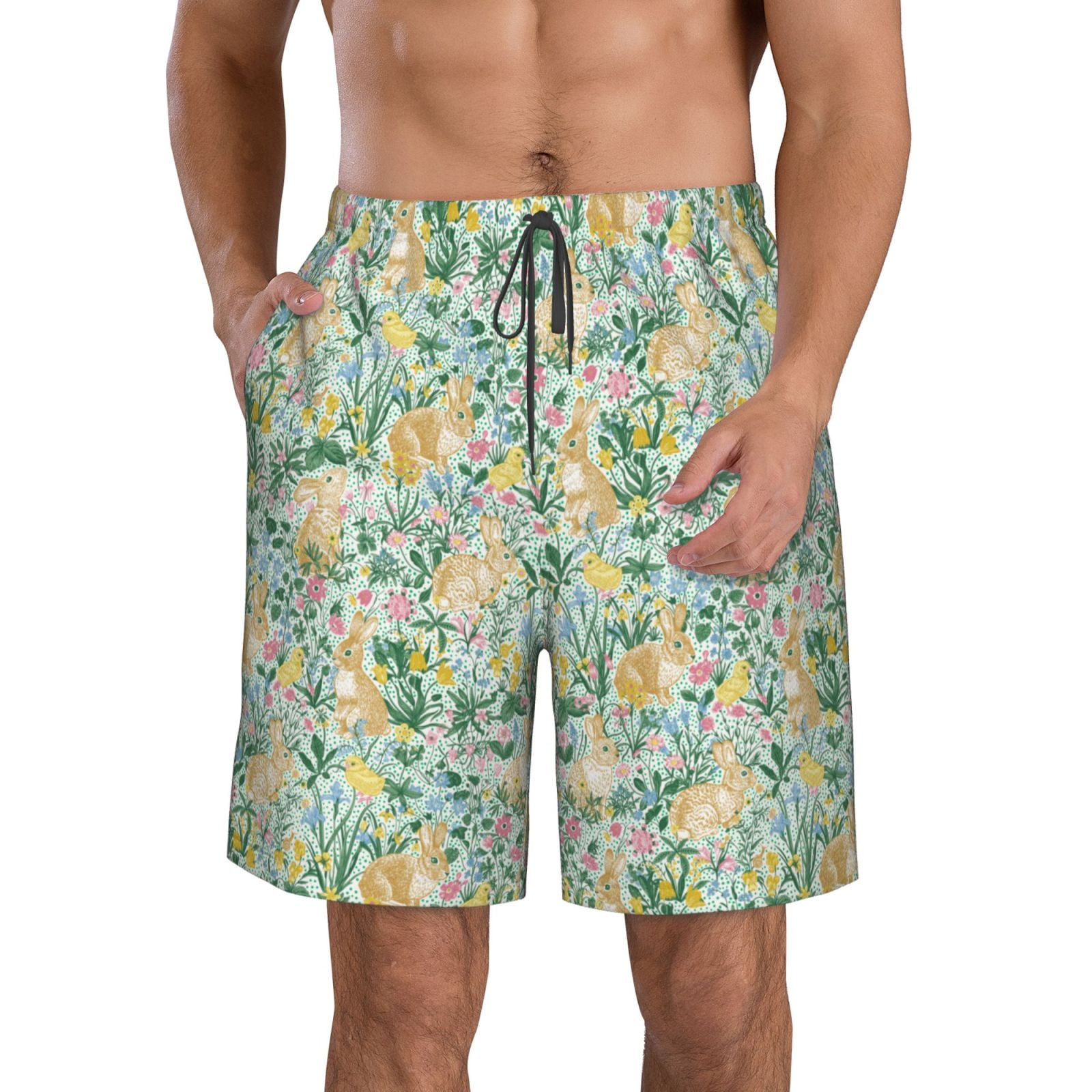 Adobk Rabbit And Chick Print Men's Swim Trunks Hawaiian Bathing Suit ...