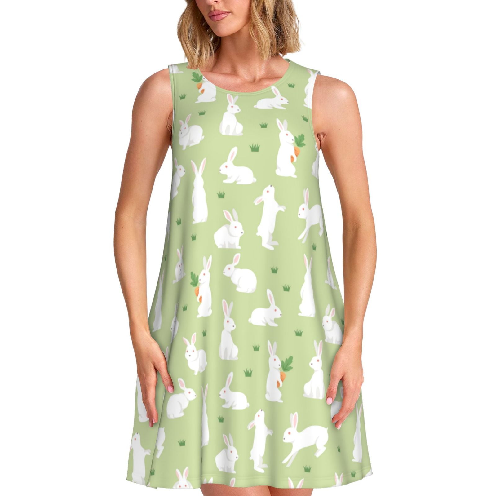 Adobk Rabbit And Carrot (2) Print Women's Sleeveless Dress, Loose Fit ...