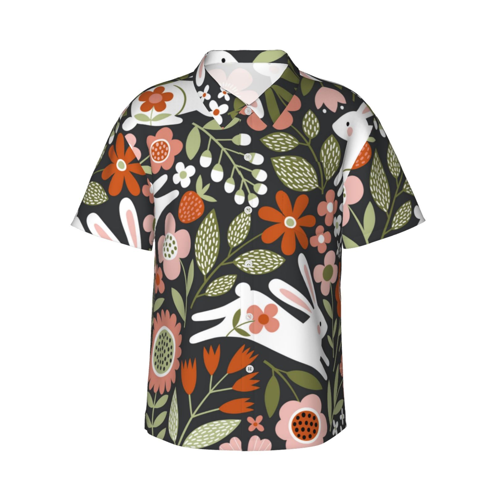 Adobk Rabbits On Floral Hawaiian Shirt Men Casual Button Down ...