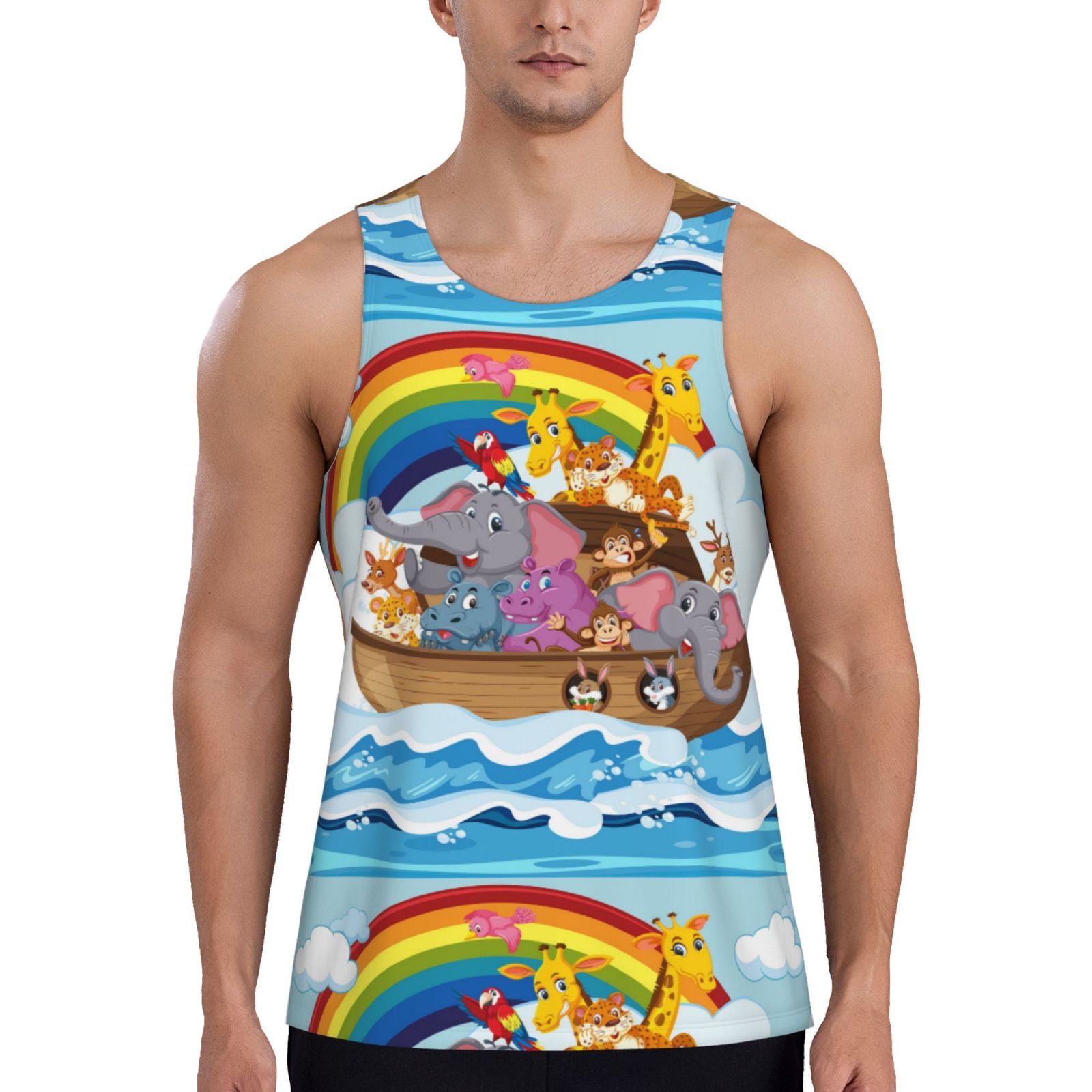 Adobk Rainbow Animals on Noah's Ark Print Men's Workout Tank Tops ...