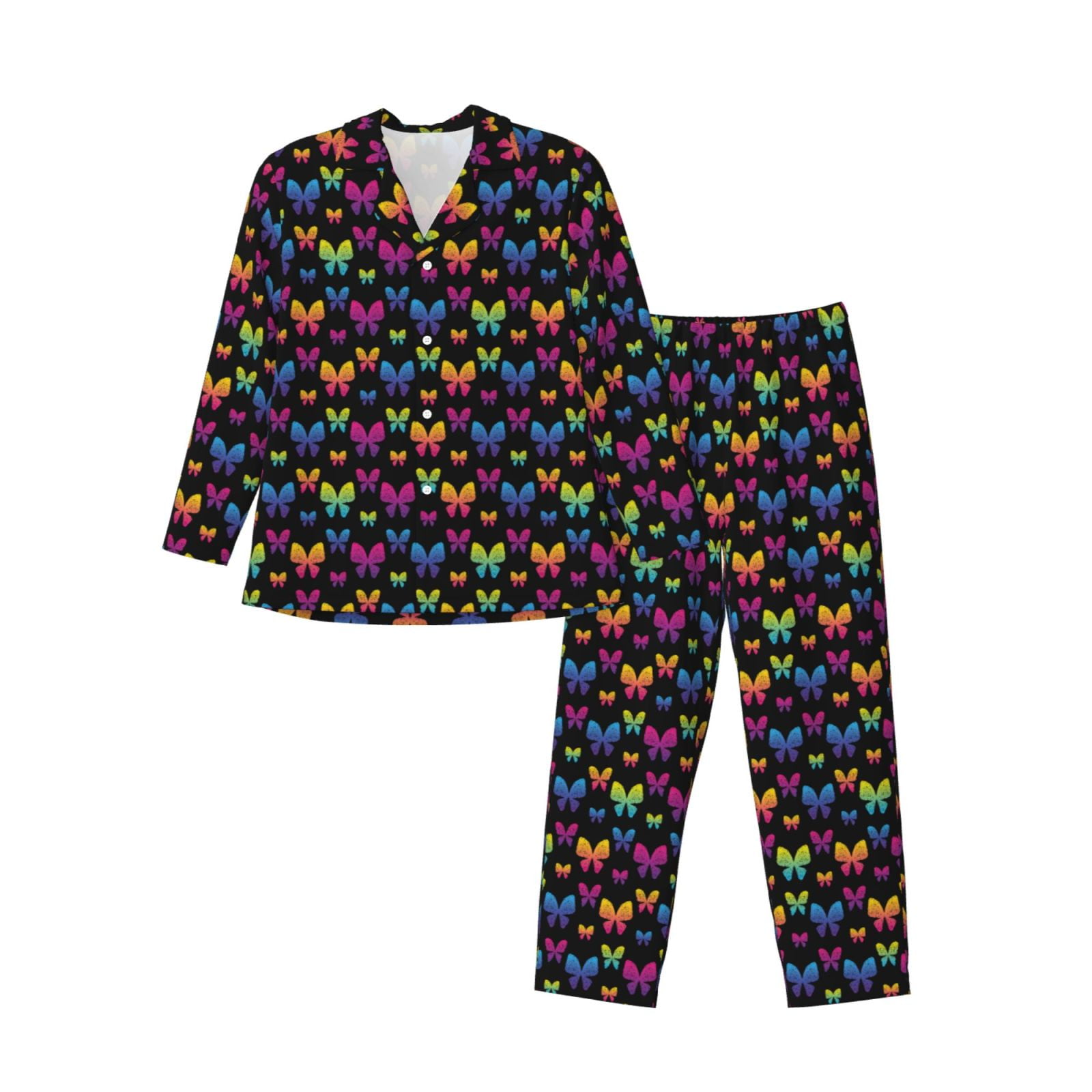 Adobk Rainbow Butterfly Print Mens Pajamas Set Long Sleeve Soft Pajamas ...