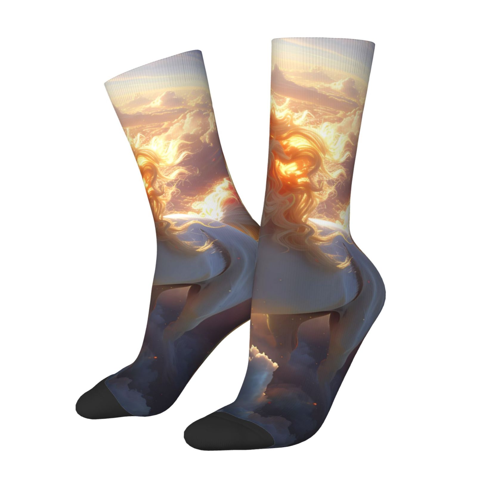 Adobk Rainbow Cloud White Horse Print Adult Socks Crew Socks Athletic ...